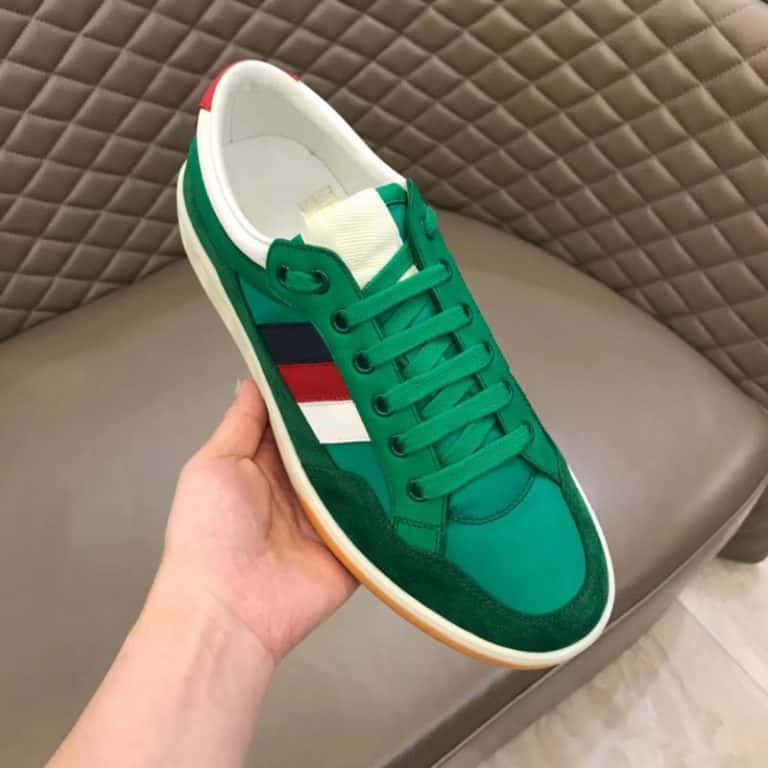 GUCCI MEN'S GREEN LEATHER AND NYLON SNEAKERS - GC61 - RepGod