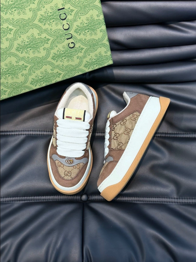 GUCCI SCREENER GG SNEAKERS BEIGE AND EBONY ORIGINAL GG CANVAS