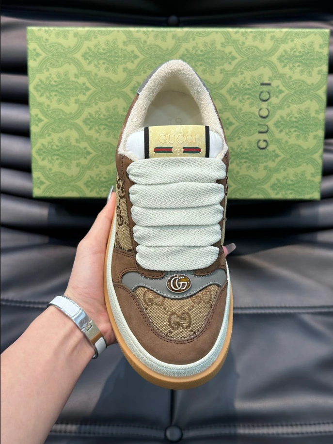 GUCCI SCREENER GG SNEAKERS BEIGE AND EBONY ORIGINAL GG CANVAS