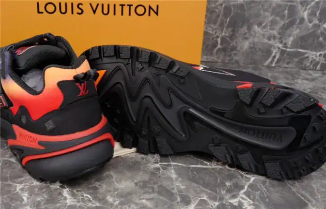 LOUIS VUITTON RUNNER TATIC SNEAKERS IN BLACK AND ORANGE