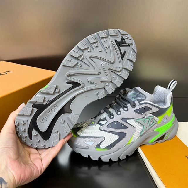 LOUIS VUITTON RUNNER TATIC SNEAKERS IN GREY AND GREEN